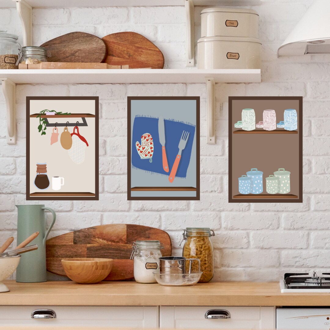 Boho Minimalist Kitchen Trio: 3-piece Wall Art Set, Digital Print for ...