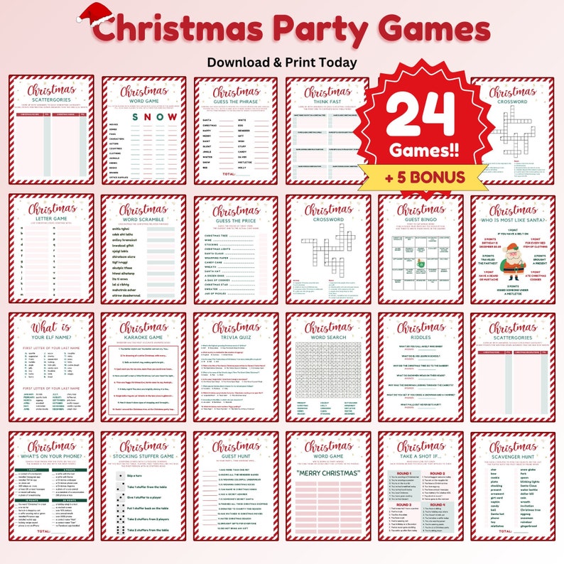 Christmas Party Games Printable Bundle - Digital Download for Holiday ...