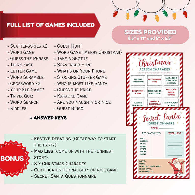 Christmas Party Games Printable Bundle - Digital Download for Holiday ...