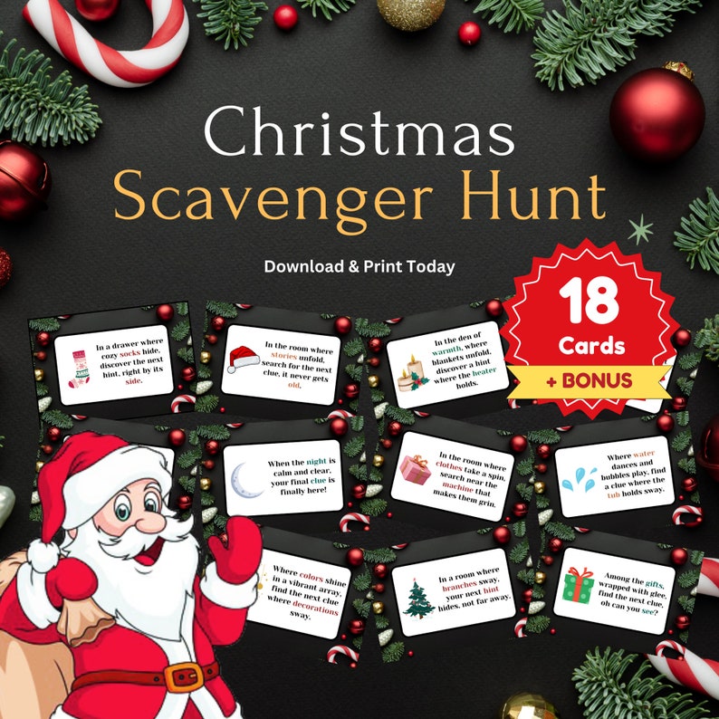 Christmas Scavenger Hunt - Christmas Printable Game - Unwrap the Fun ...