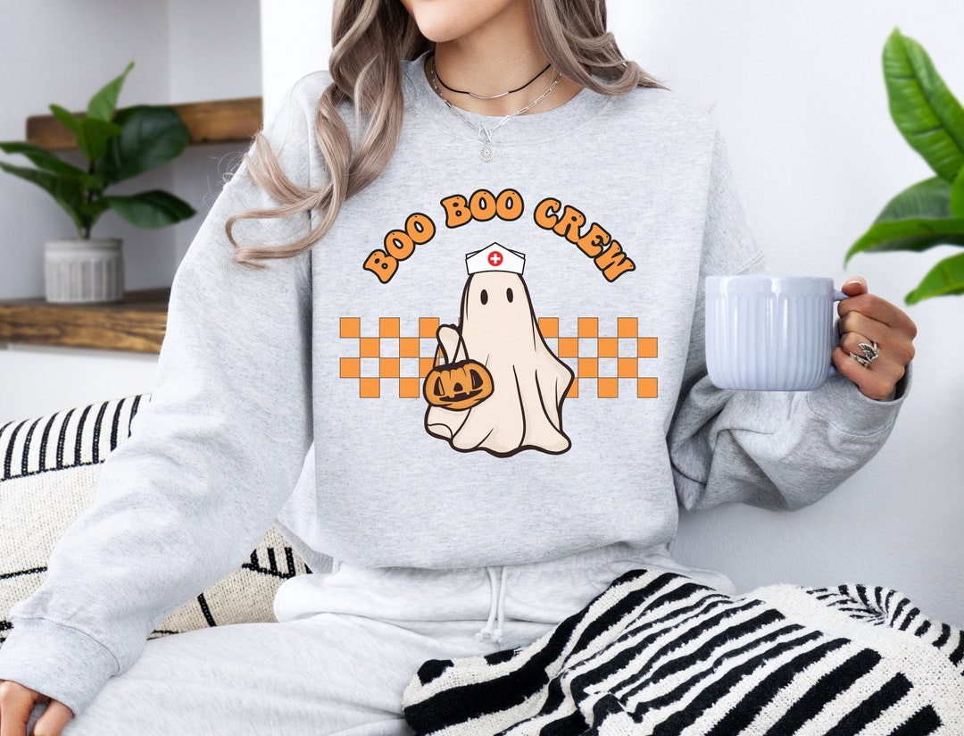 Retro Boo Boo Crew Nurse Halloween Sweater, Vintage Ghost Halloween ...