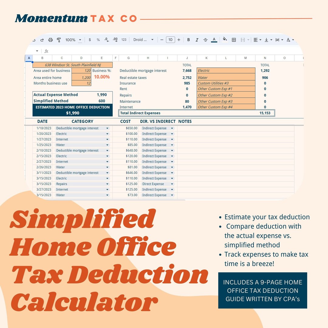 Simplified Home Office US Tax Deduction Calculator - Google Sheet ...