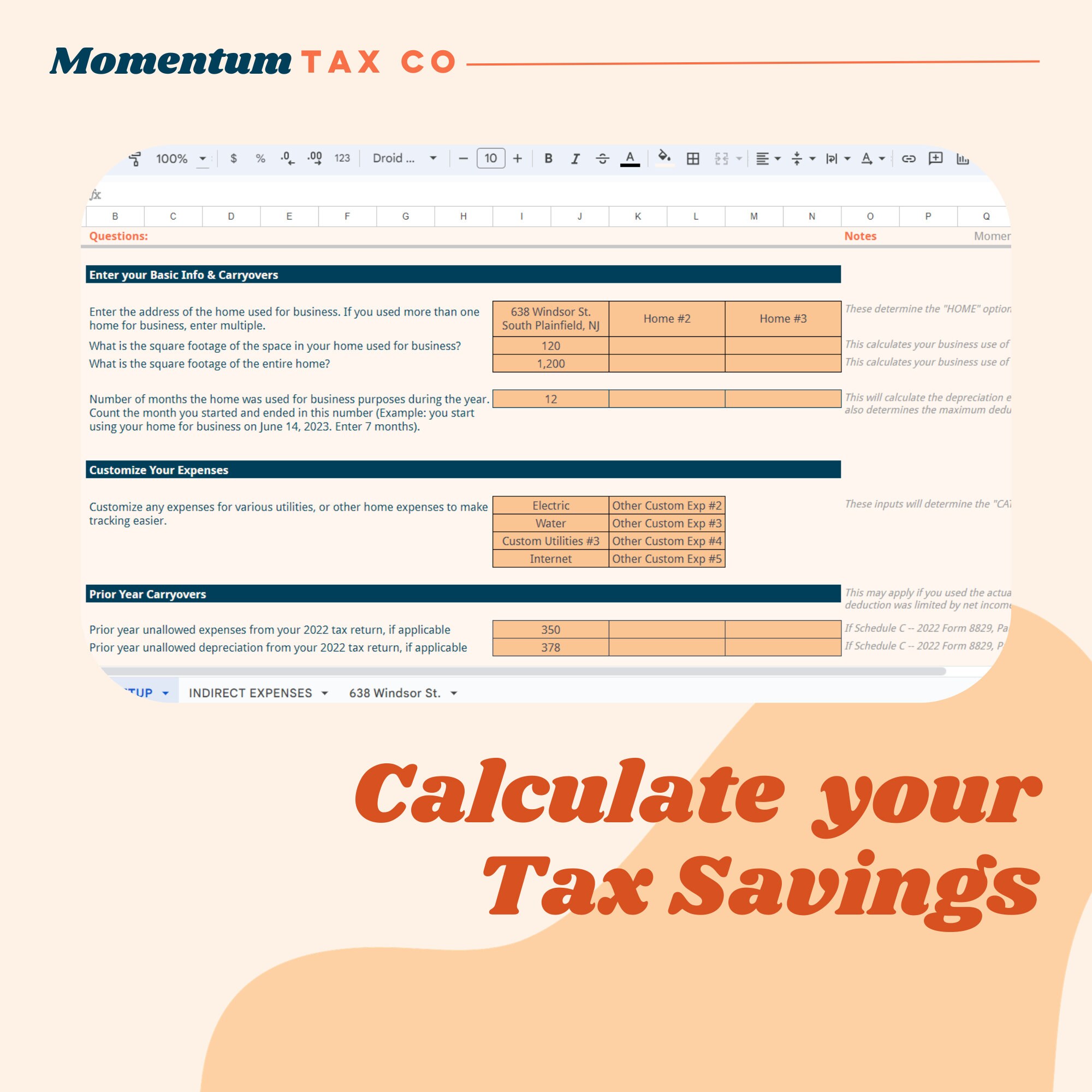 Home Office US Tax Deduction Calculator - Google Sheet Template - Etsy