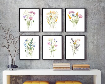 Watercolor Wildflower Wall Art, Wildflower Set of 6 Wall Art, Wild ...
