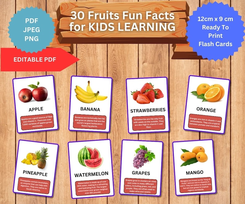 30 Fruit Fun Facts Flash Cards for Kids Educational Learning 12cm X 9cm ...