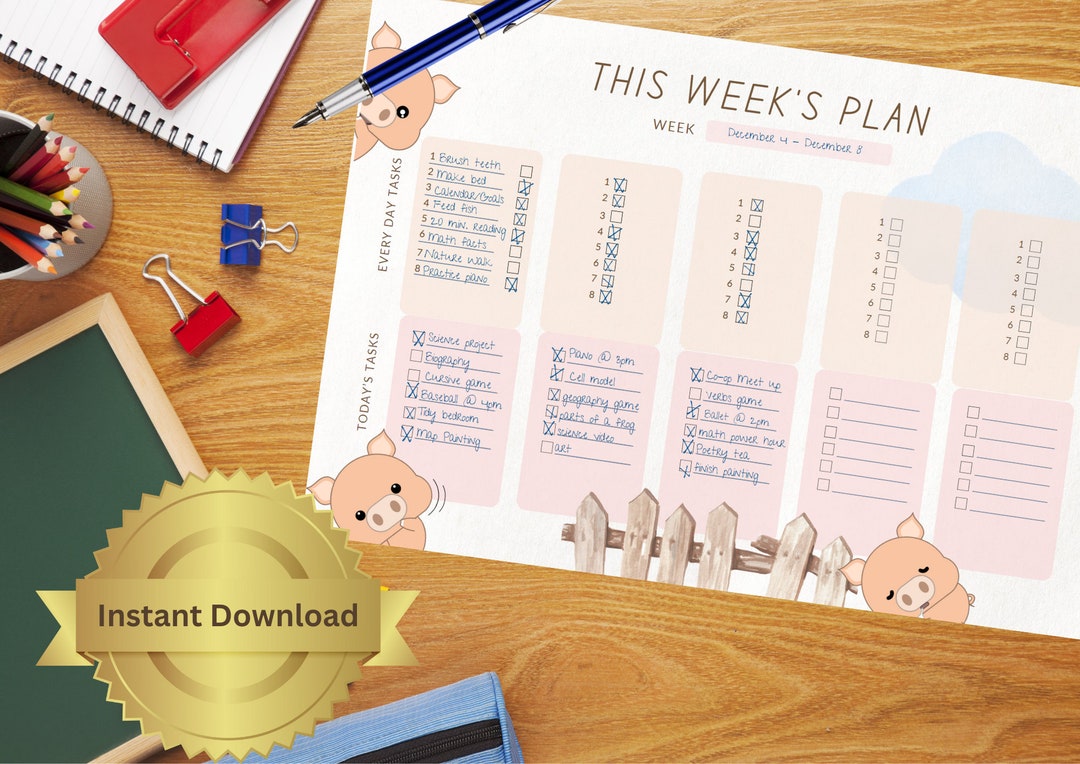 Pig to Do List for Homeschool or Daily Tasks for Kids! Instant Download ...