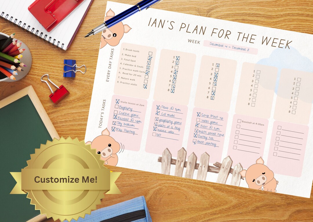 Customized Pig to Do List for Homeschool or Daily Tasks for Kids! Add ...