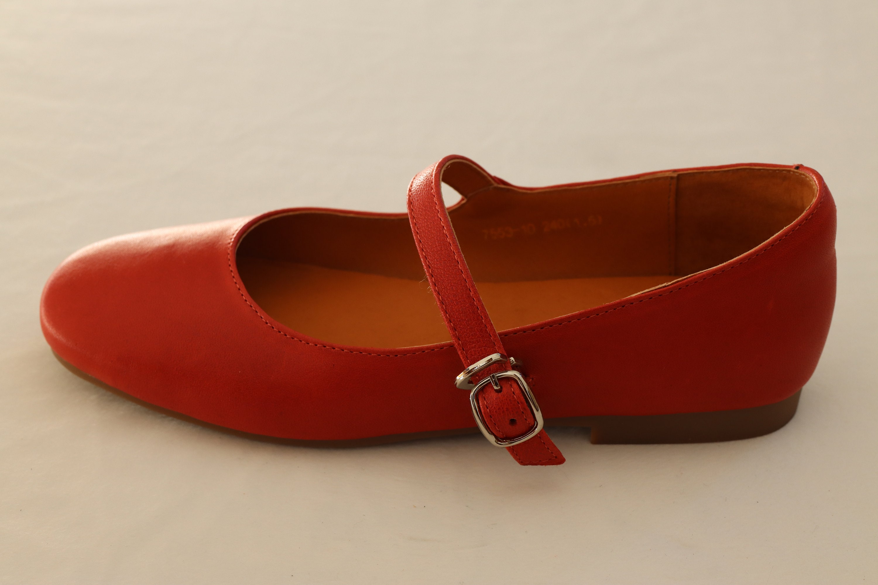 Red Mary-jane Handmade Real Leather Shoes I Woman Red Ballerinas I Slip ...