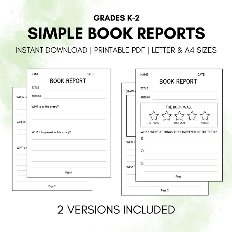 Book Report Worksheet Simple Template Printable Reading Journal Kids ...
