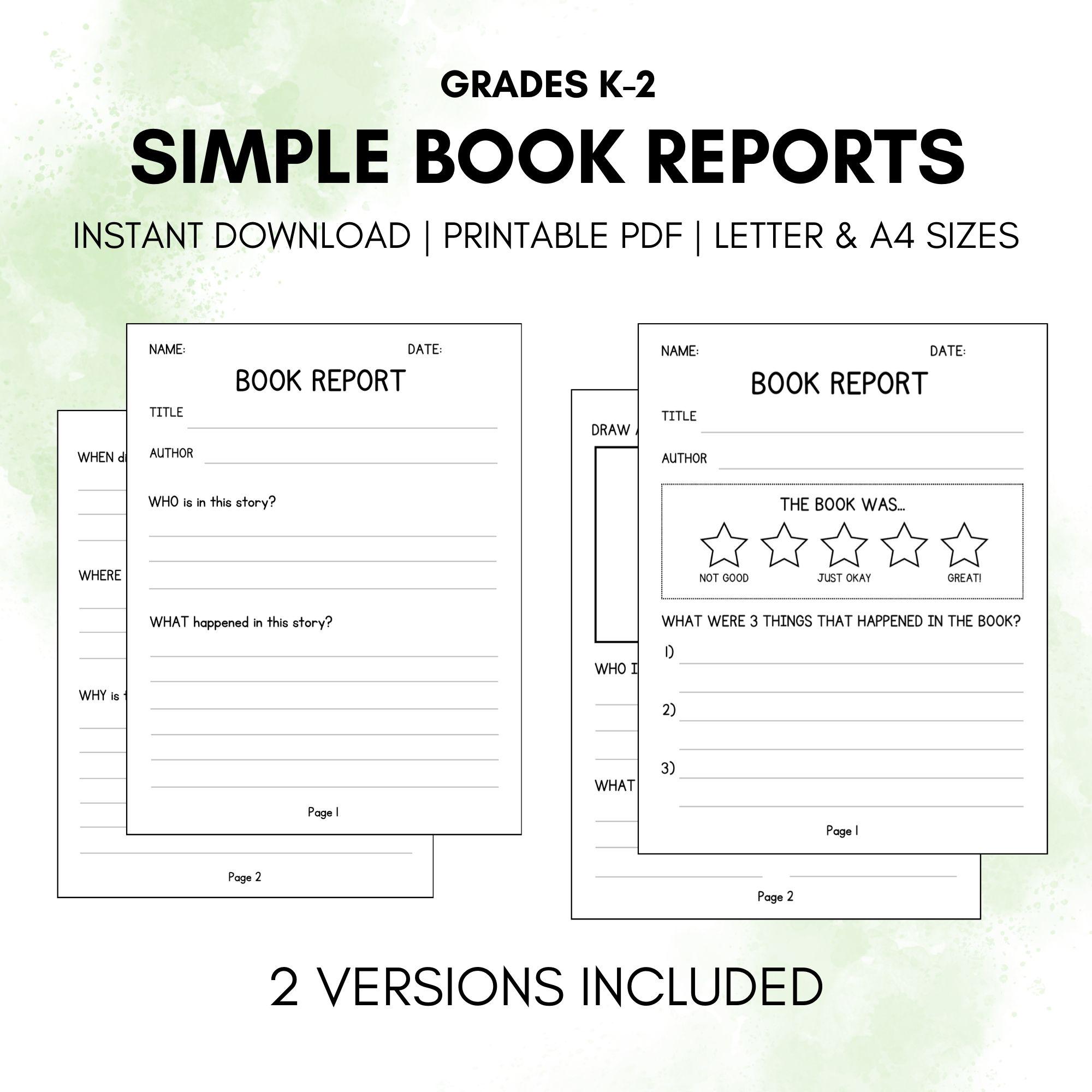 Book Report Worksheet | Simple Template | Printable Reading Journal ...