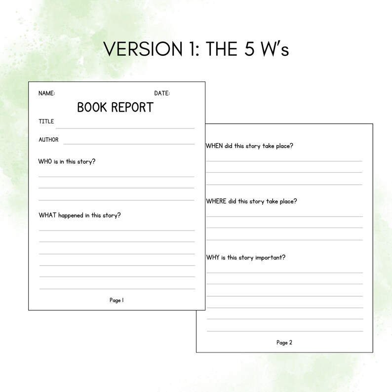 Book Report Worksheet | Simple Template | Printable Reading Journal ...