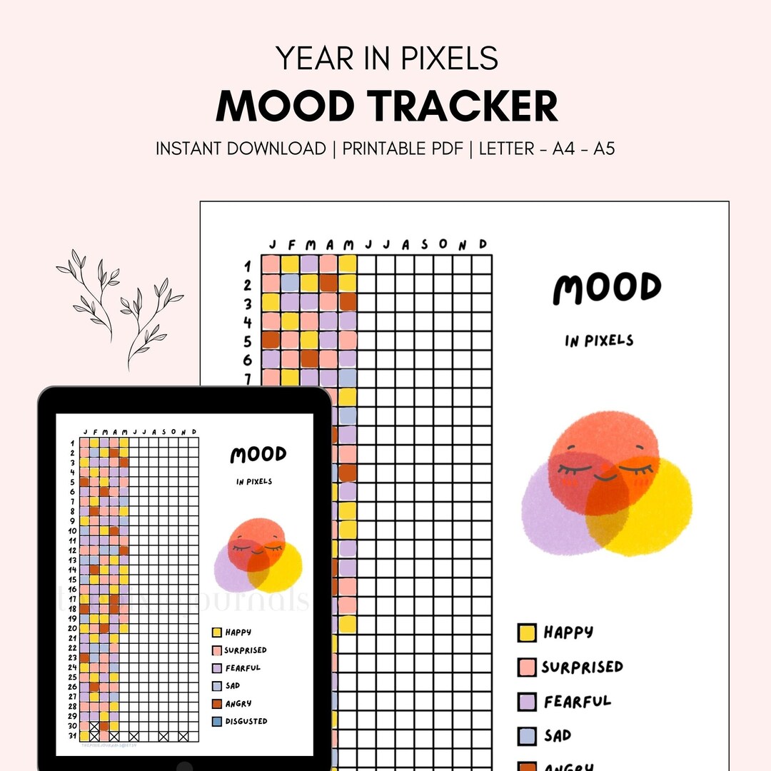 Mood Tracker Year in Pixels Digital Mood Tracker Printable Journal ...