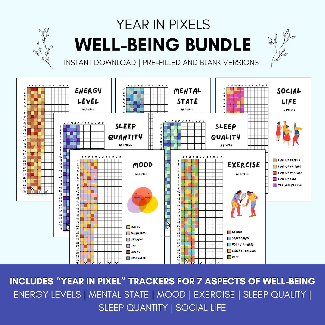 Well-being Tracker Bundle | Year in Pixels | Digital Diary | Printable ...