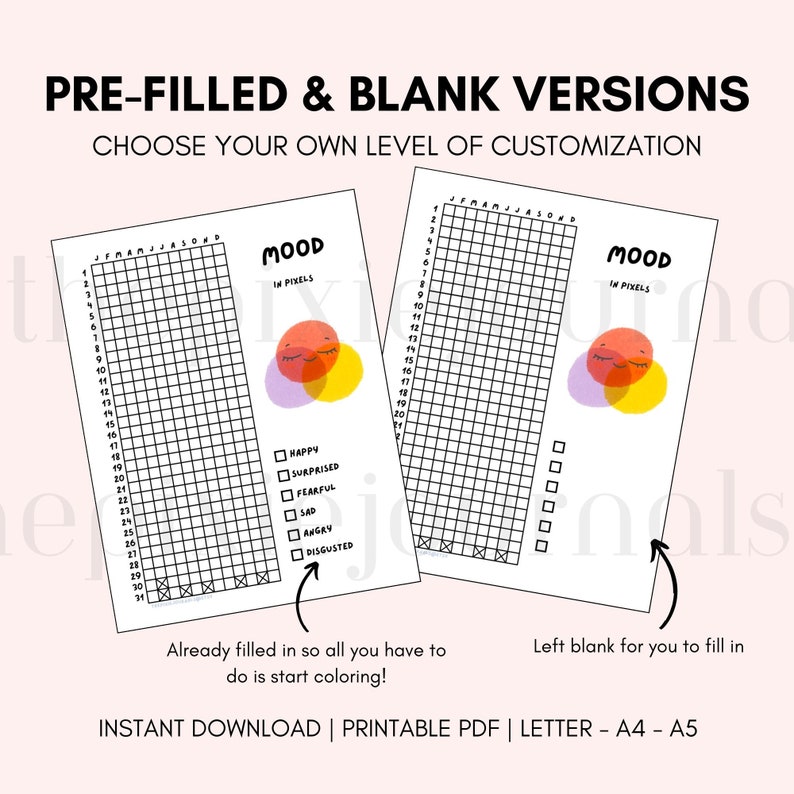 Mood Tracker Year in Pixels Digital Mood Tracker Printable Journal ...