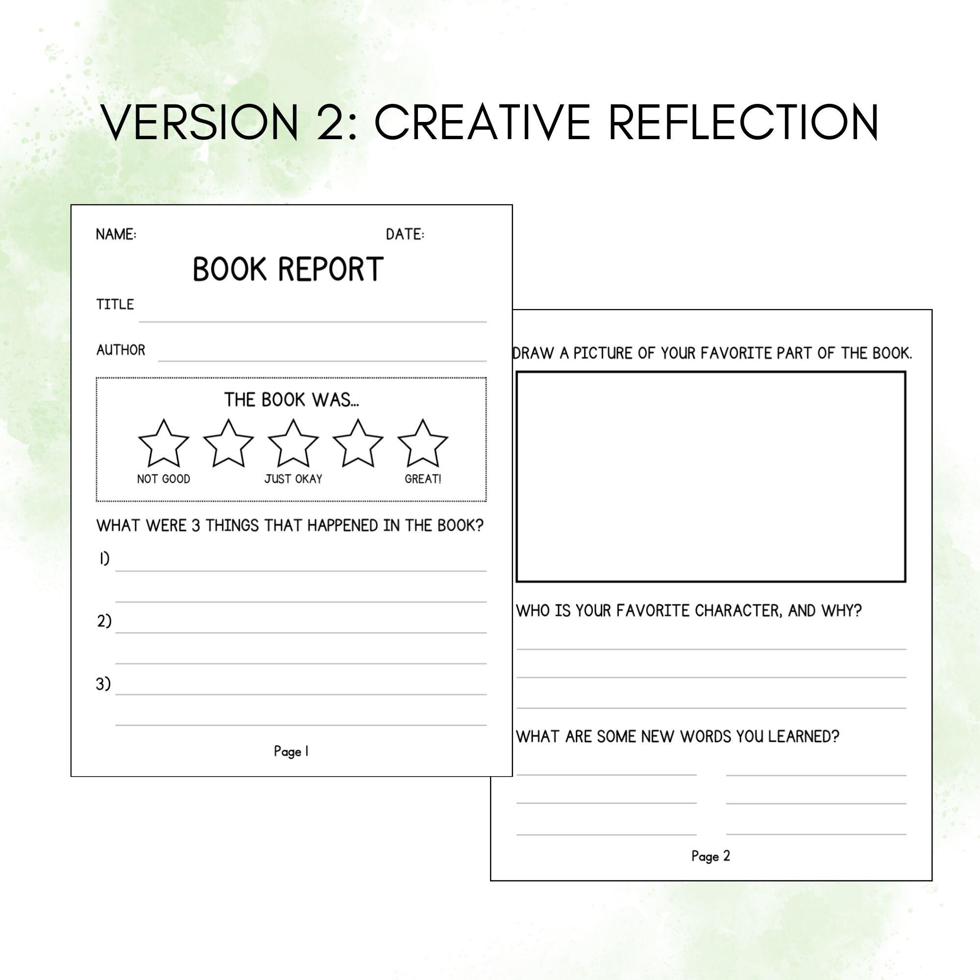 Book Report Worksheet Simple Template Printable Reading Journal Kids ...