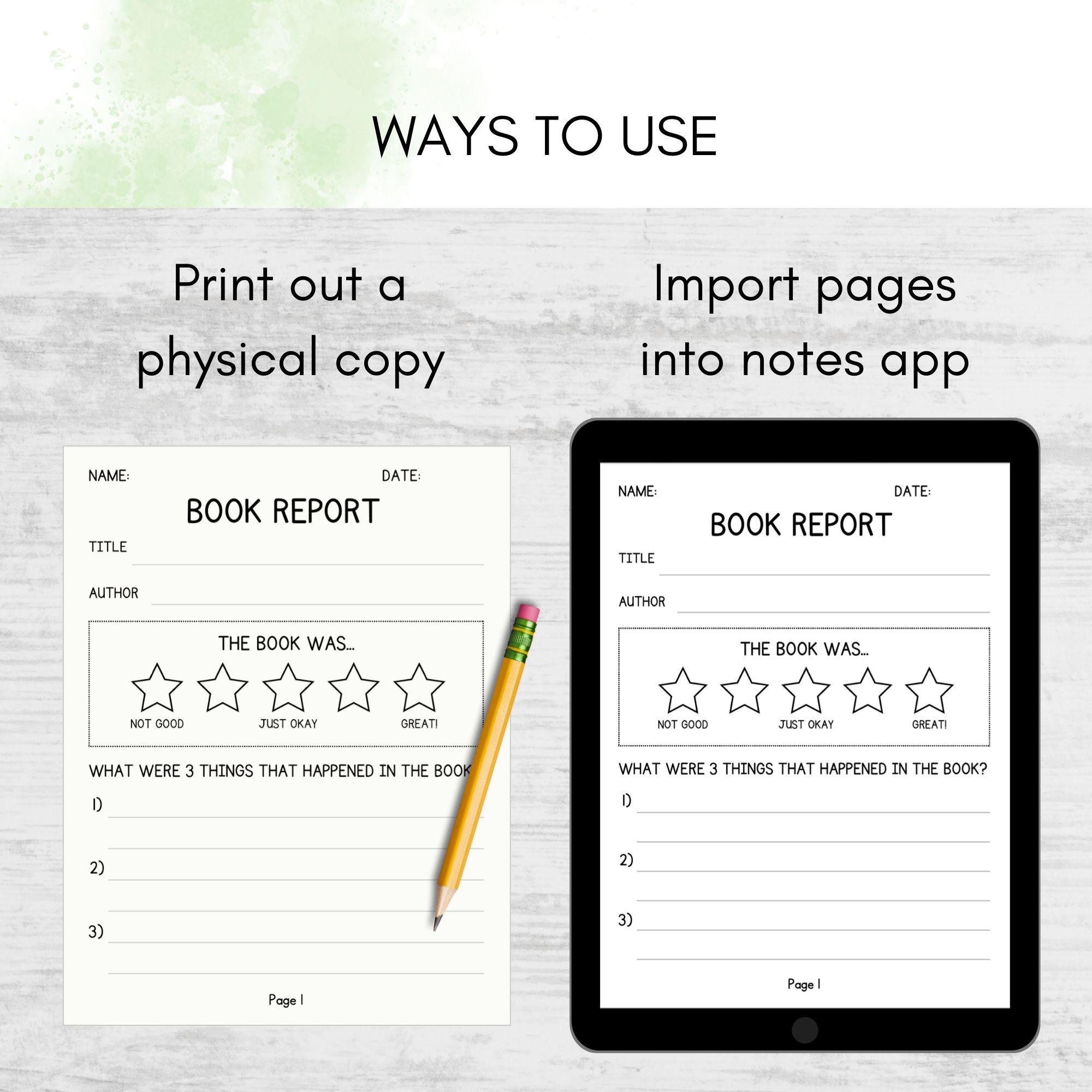 Book Report Worksheet | Simple Template | Printable Reading Journal ...