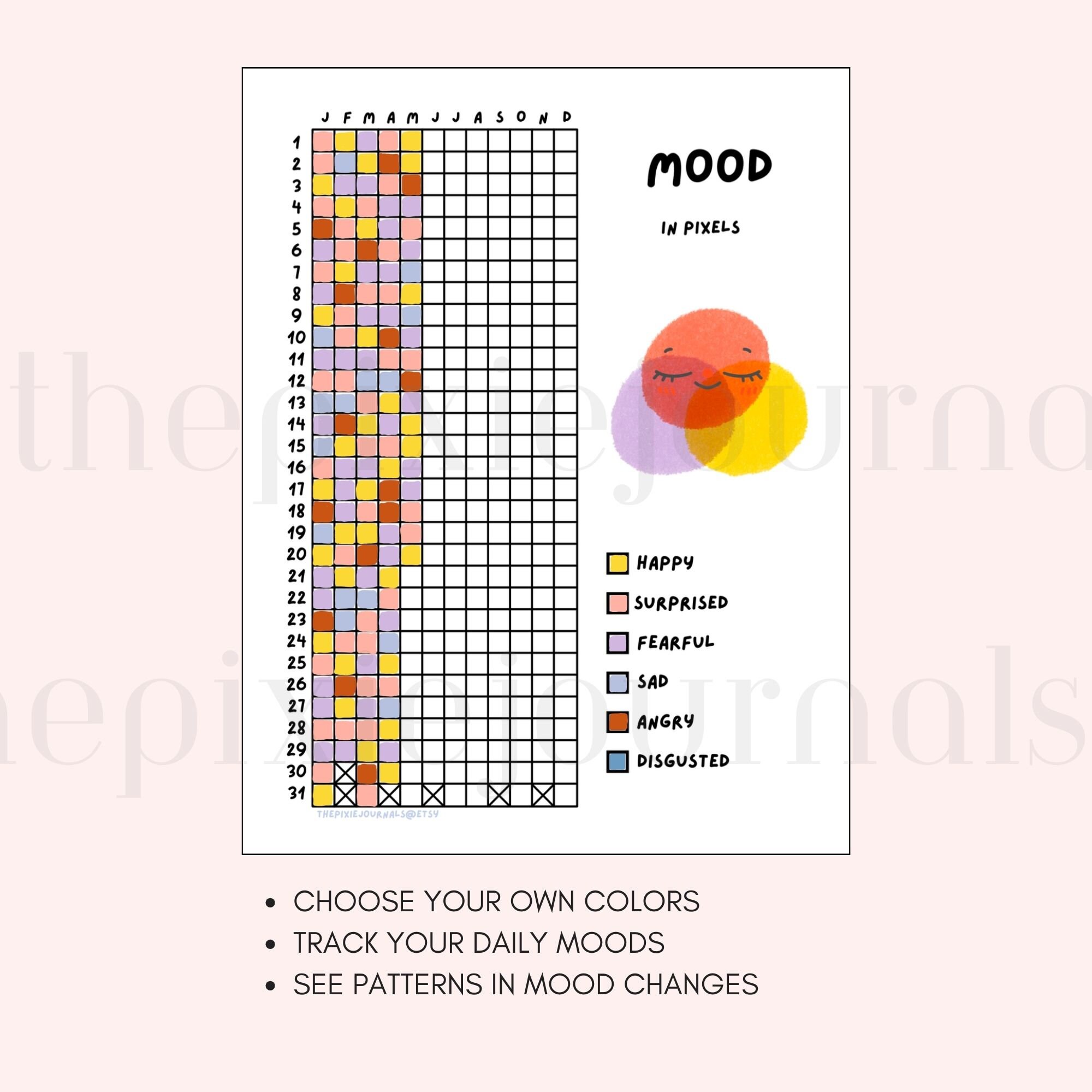 Mood Tracker Year in Pixels Digital Mood Tracker Printable Journal ...