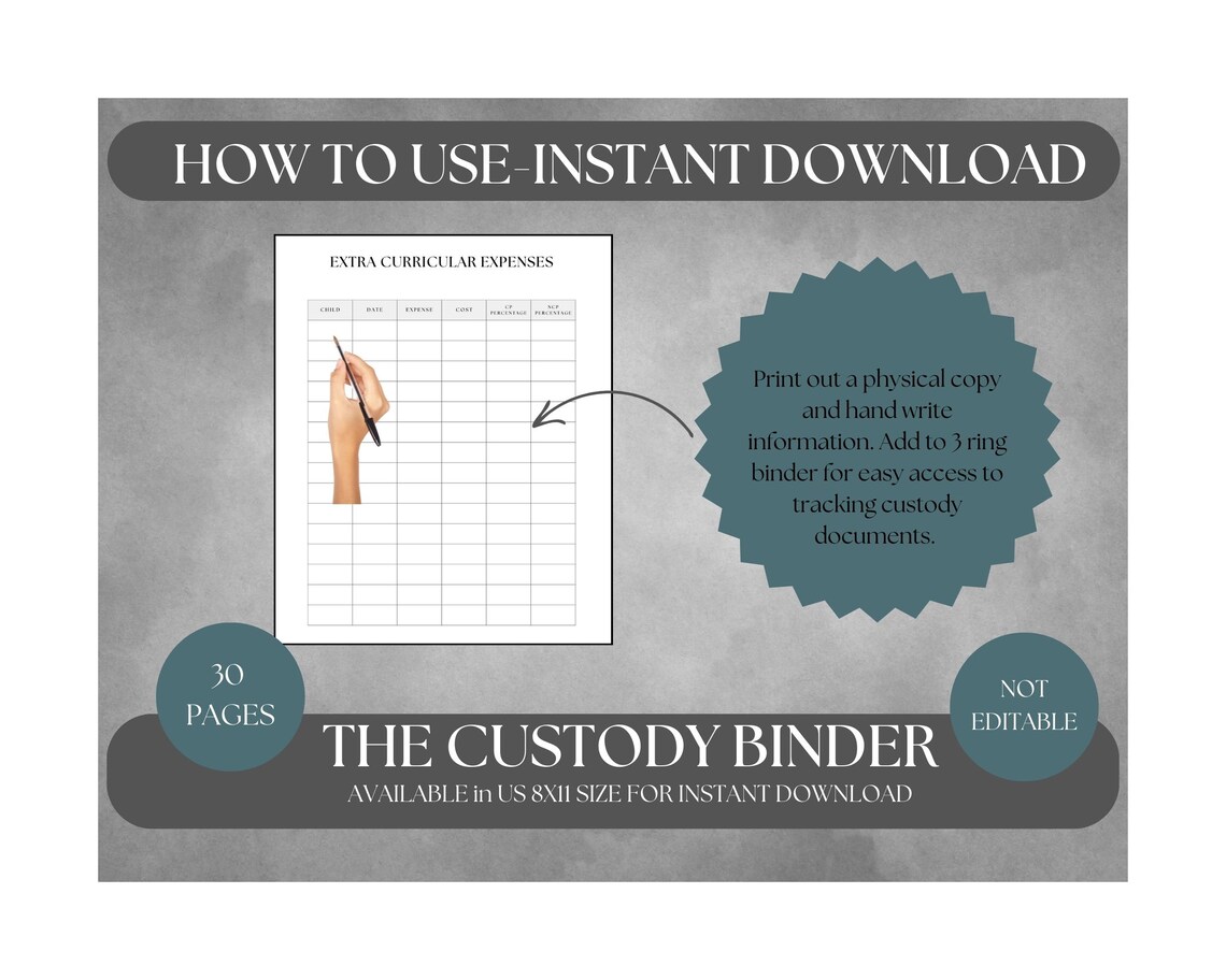 Child Custody Binder, Printable Planner for Single Moms and Single Dads ...