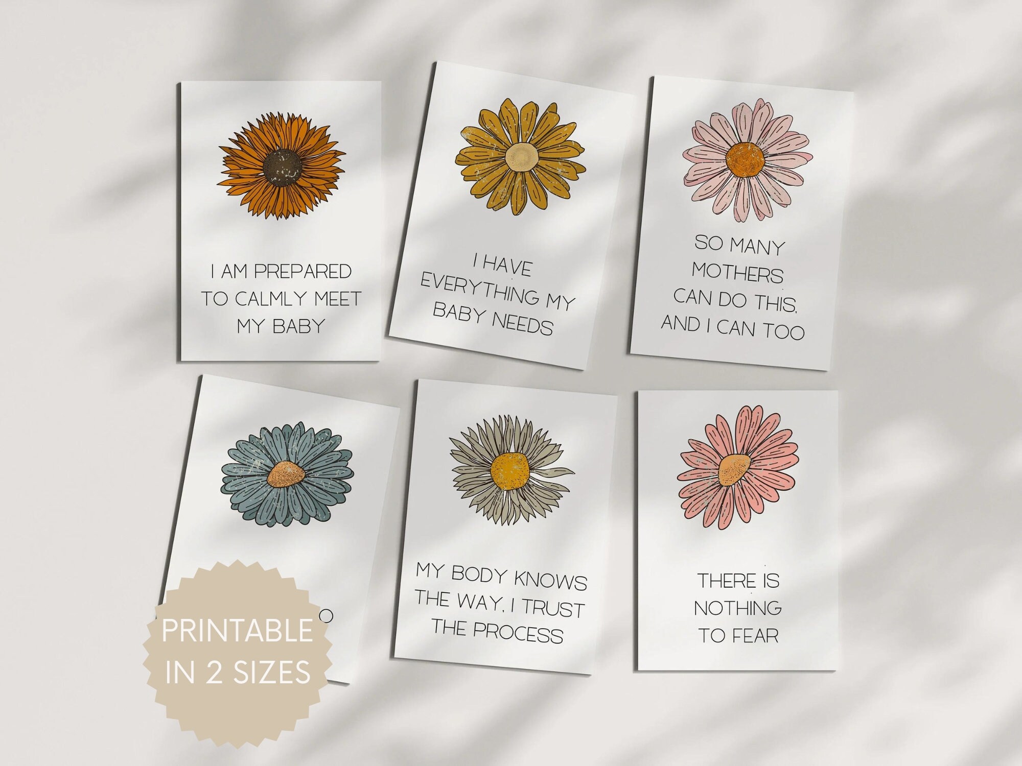 60 Birth Affirmation Cards Printable With Colored Flowers ...