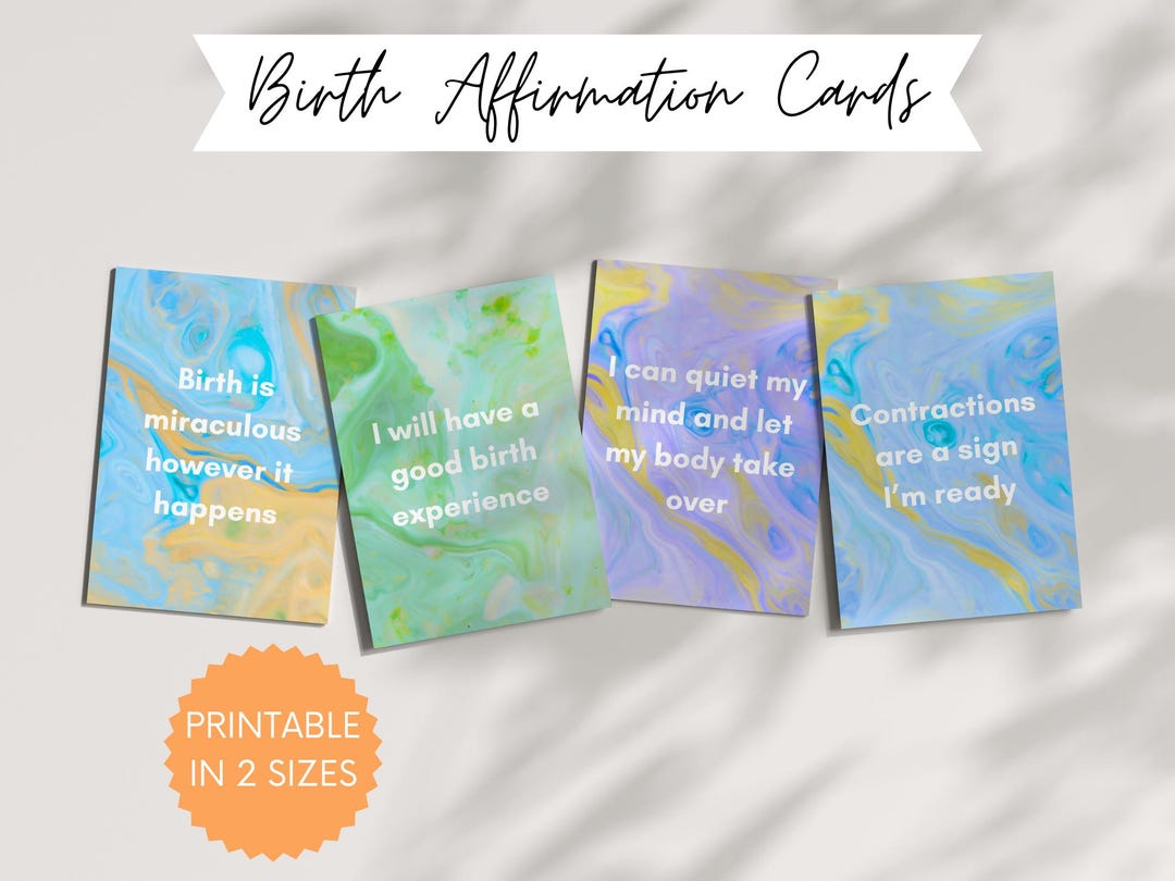27 Birth Affirmation Cards Printable, Colorful Hypnobirthing Card Deck ...