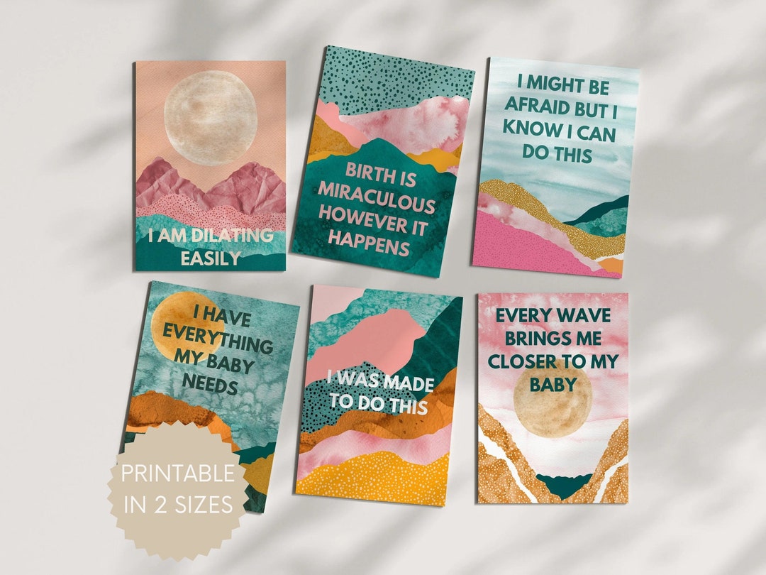 24 Birth Affirmation Cards Printable With Colorful Landscape Art ...
