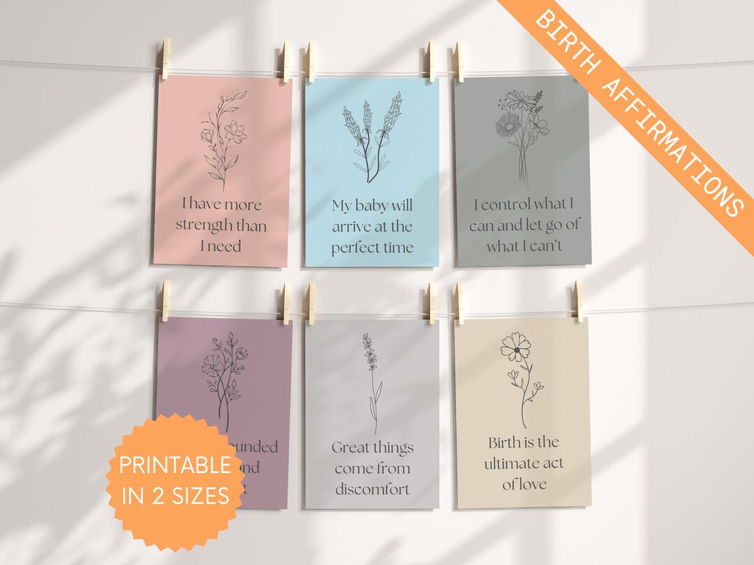 60 Birth Affirmation Cards Printable With Flower Line-art ...