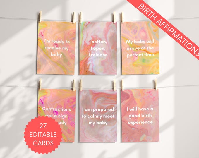 30 Editable Birth Affirmation Cards, Digital Labor Affirmations, Baby ...