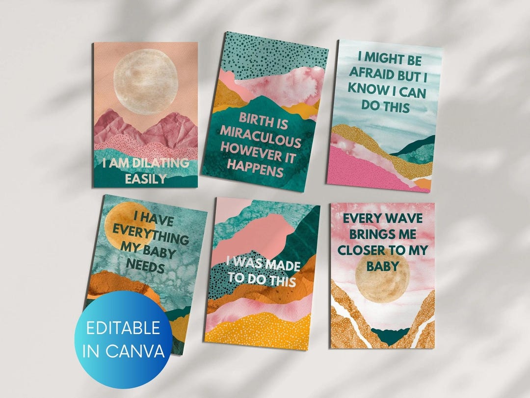 Editable Birth Affirmation Cards, Printable With Colorful Landscape Art ...