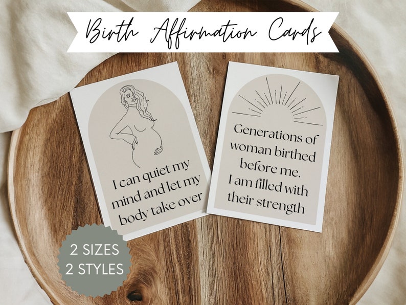 60 Birth Affirmation Cards Printable With Pregnancy Line-art ...