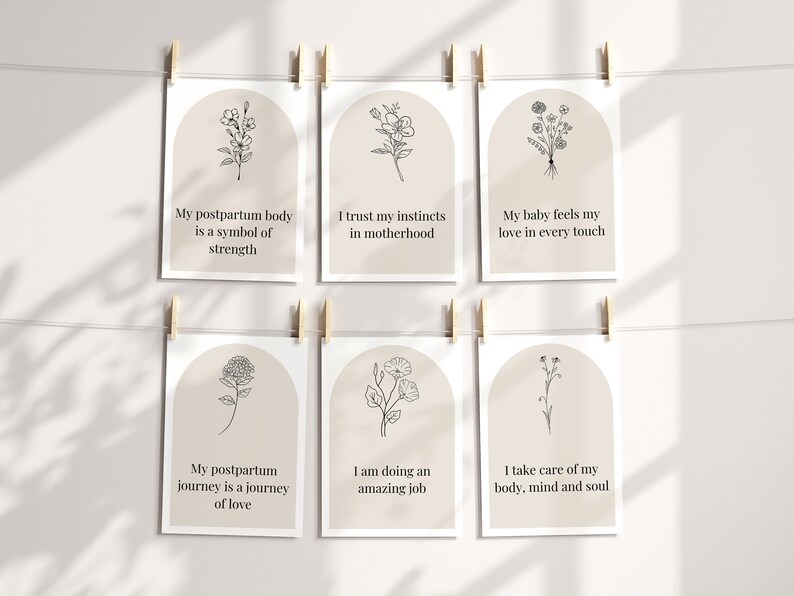 40 Postpartum Affirmation Cards Printable With Floral Line-art | Card ...