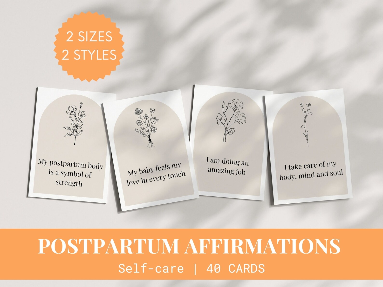 40 Postpartum Affirmation Cards Printable With Floral Line-art | Card ...