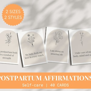 40 Postpartum Affirmation Cards Printable With Floral Line-art | Card ...