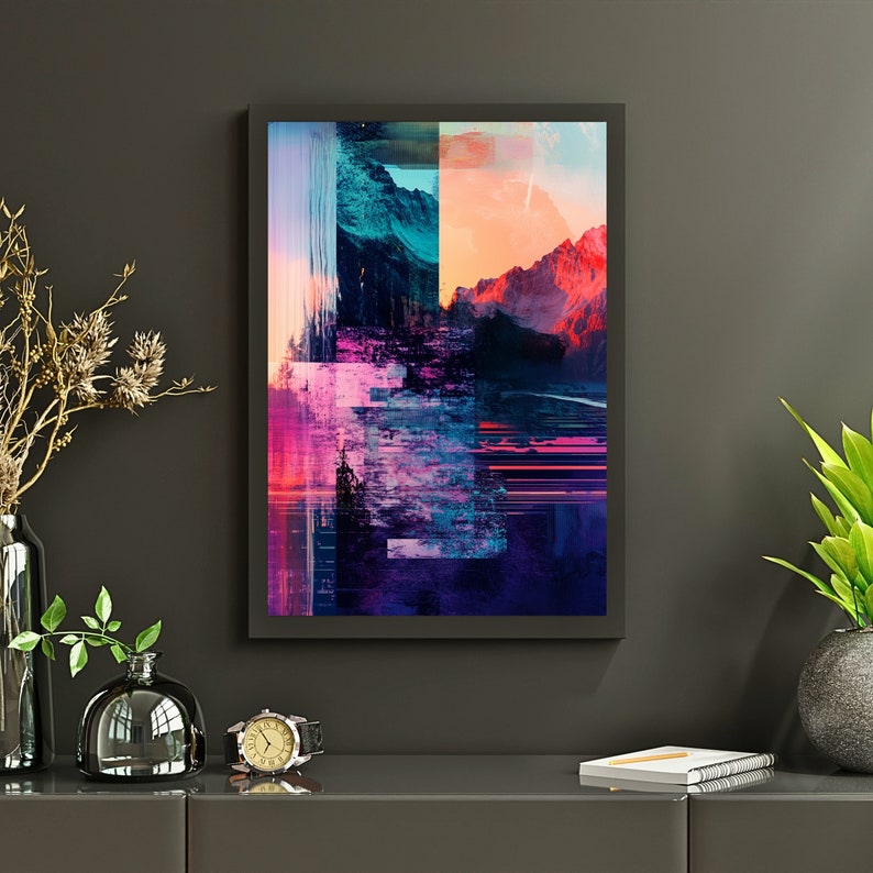 Abstract Mountain Sunset Printable Wall Art, Digital Download Art ...