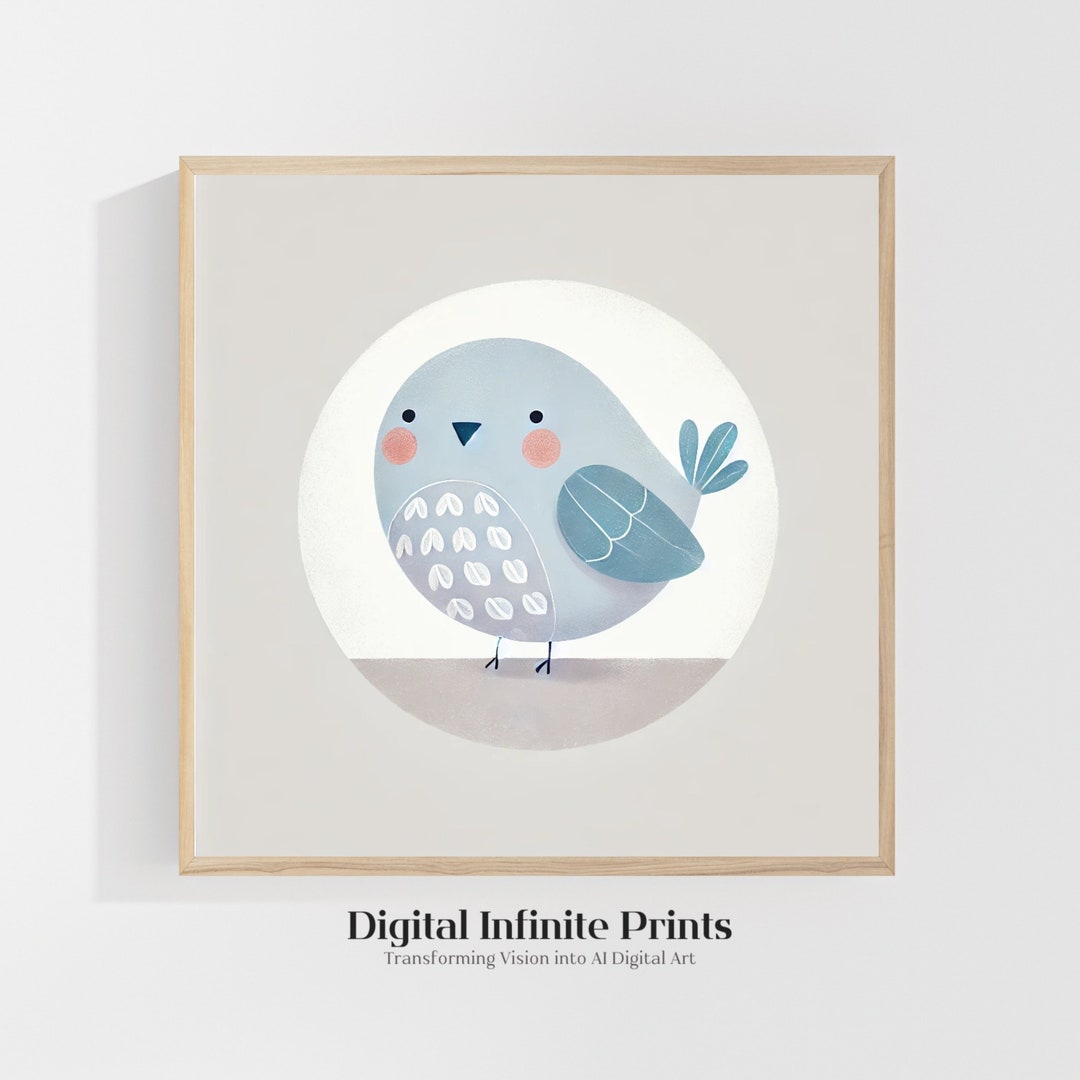 Cute Blue Bird Wall Art, Digital Download Print, Kids Room Decor ...