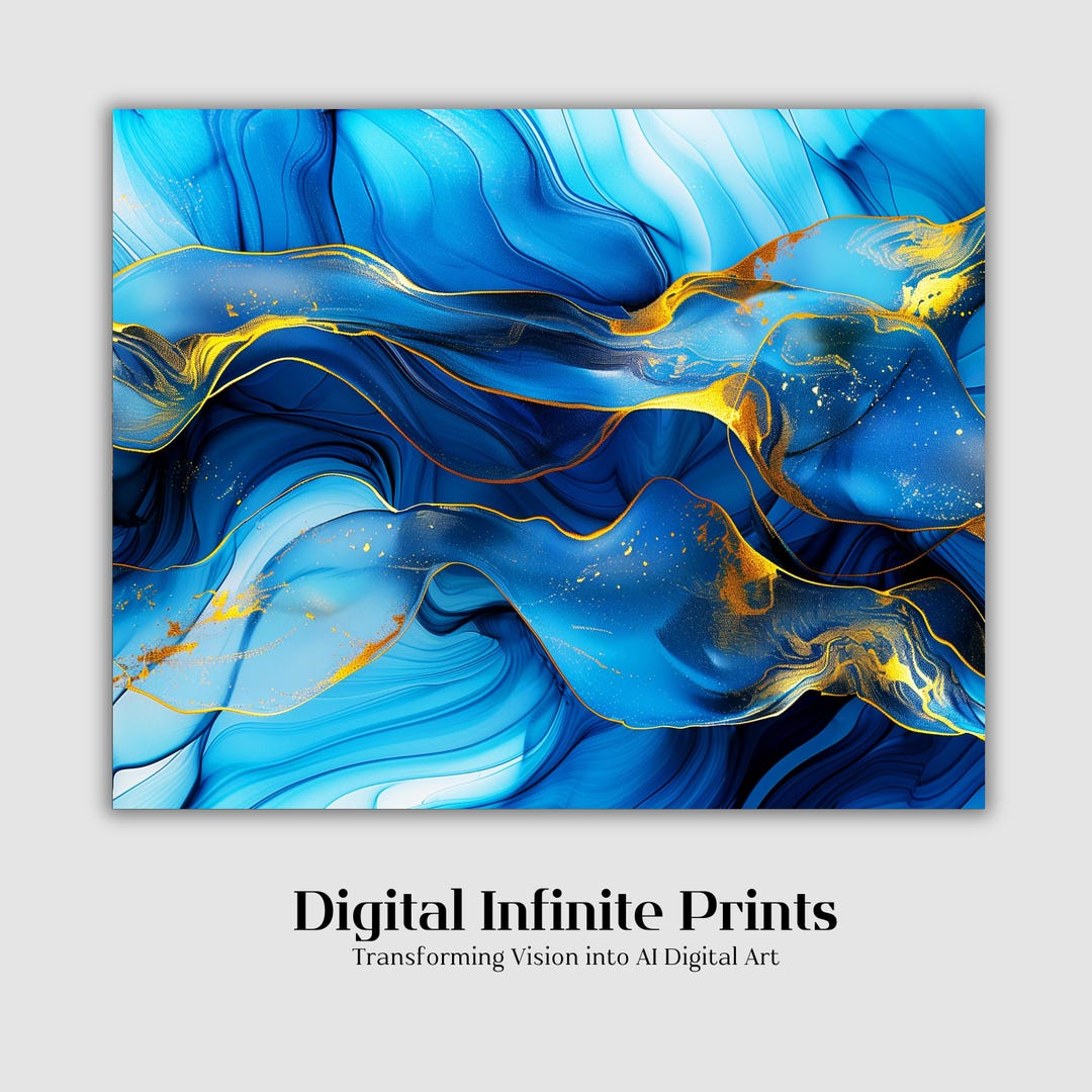 Abstract Blue Gold Digital Download Art, Modern Wall Art, Printable Art ...