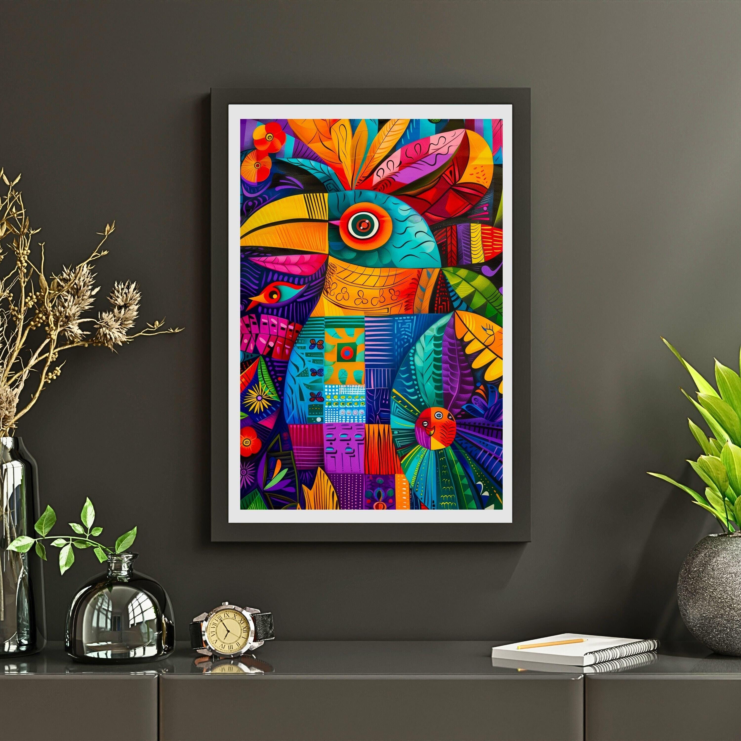 Colorful Parrot Digital Art Print, Vibrant AI Illustrated Poster ...