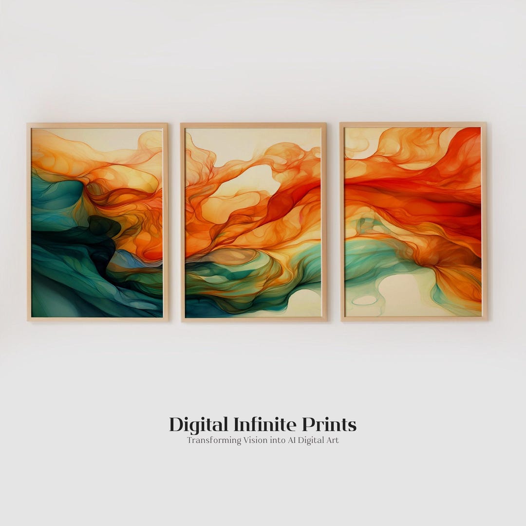 Abstract Digital Art Print Set, Modern Wall Art, Triptych Poster ...