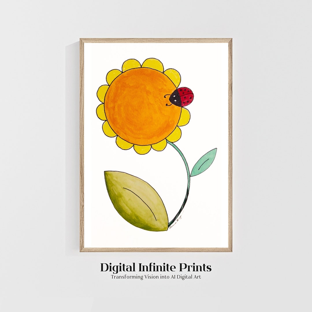 Sunflower Art Print Digital Download, Kids Room Decor, Nursery Wall Art ...