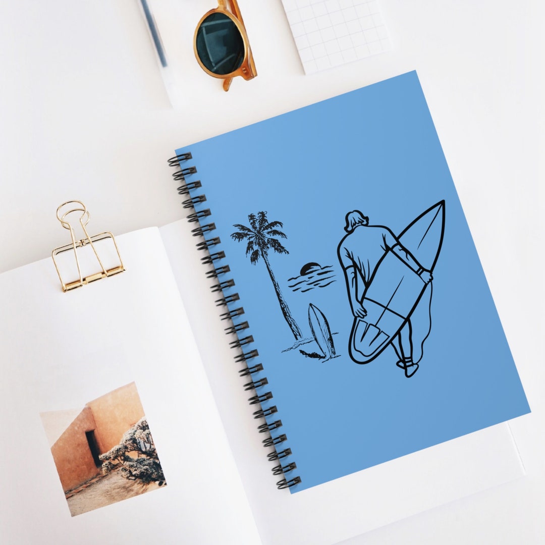 Surfer's Journey Notebook – Beach Scene Line Drawing for Coastal ...