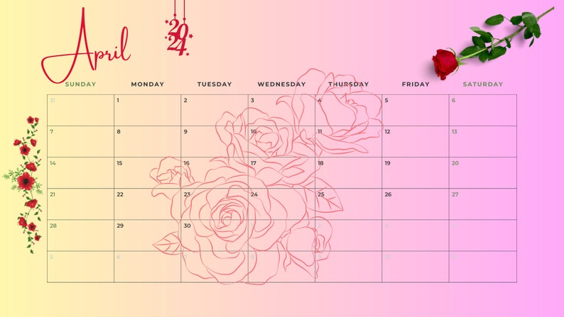 Calendar 2024, New Year 2024, Rose Calendar, Rose Monthly Planner ... Calendar 2024, New Year 2024, Rose Calendar, Rose Monthly Planner ...