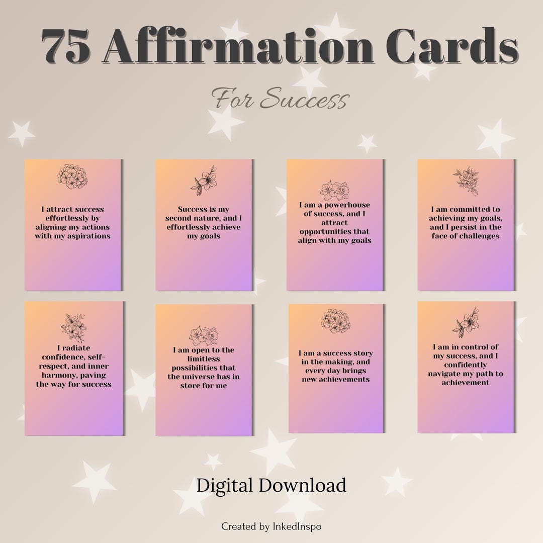 75 Affirmation Cards for Success: Daily Motivation (digital Download ...
