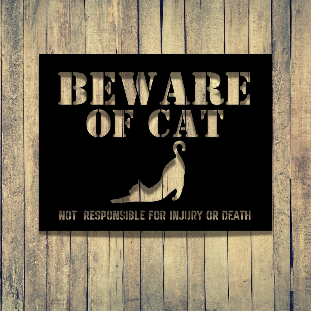 Cat Enthusiast Metal Wall Sign, BEWARE OF CAT Sign, Metal Wall Art for ...