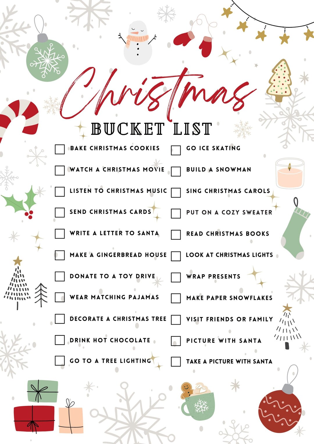 Christmas Bucket List Printable - Etsy