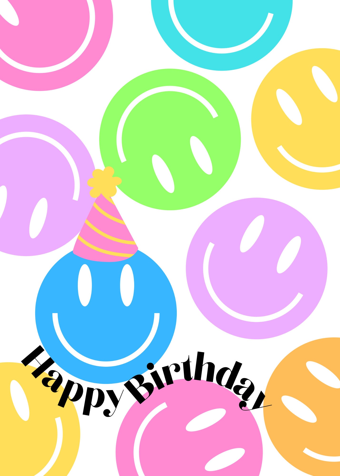 Happy Birthday Card, Smiley Face Card, Colorful Birthday Card, Friend ...