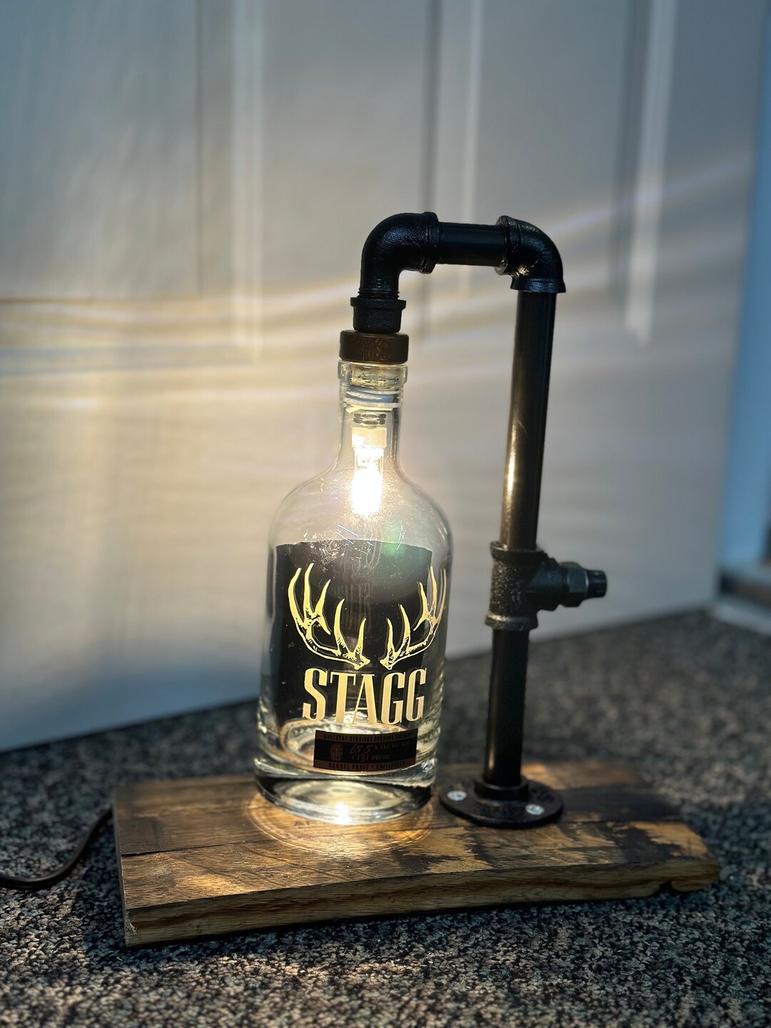 Stagg Jr Whiskey Bottle Pipe Lamps With Barrel Stave Base. - Etsy