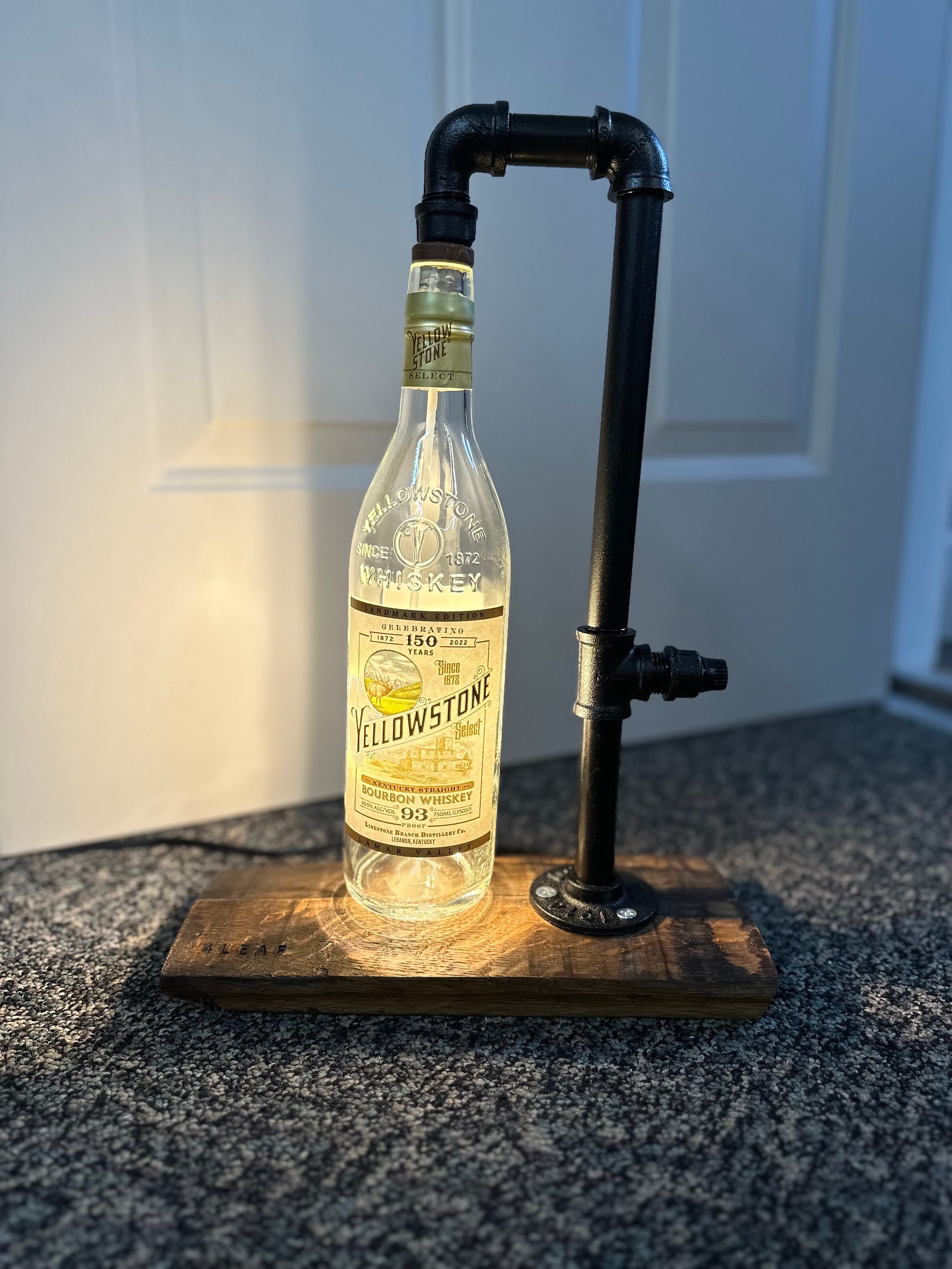 Yellowstone Whiskey Bottle Pipe Lamps With Barrel Stave Base. - Etsy