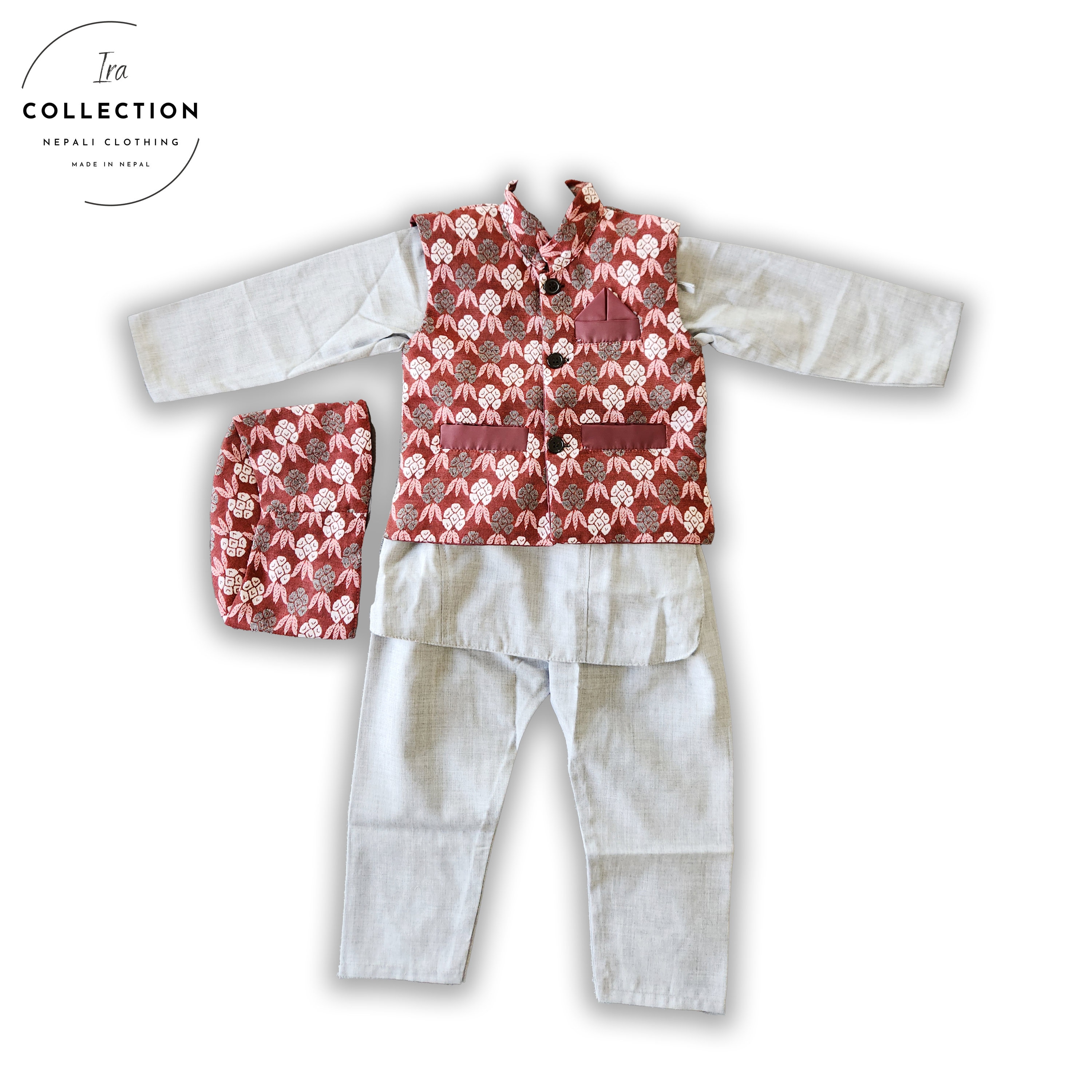 Nepali Jwari Coat Set With Dhaka Topi, Pasni Set for Baby Boys ...