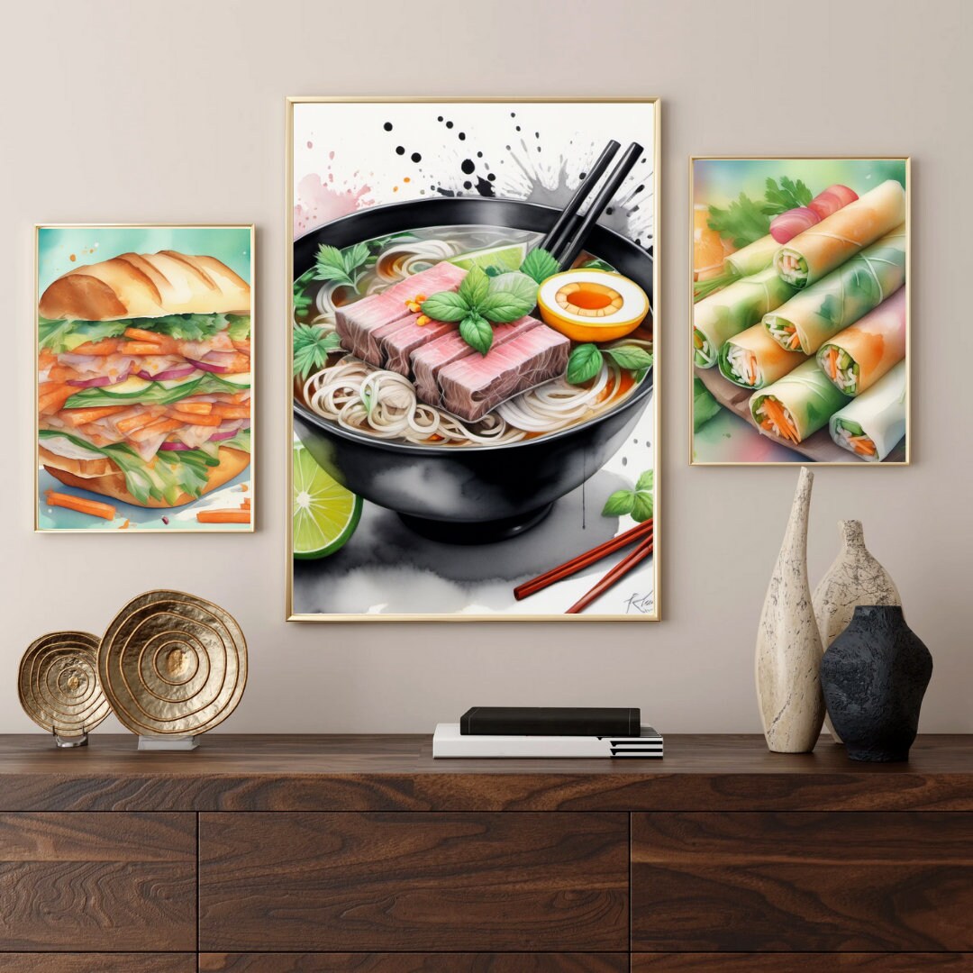 Set of 7 Vietnamese Food AI Generated Artprint Download Printable Wallart House Warming Gift ...