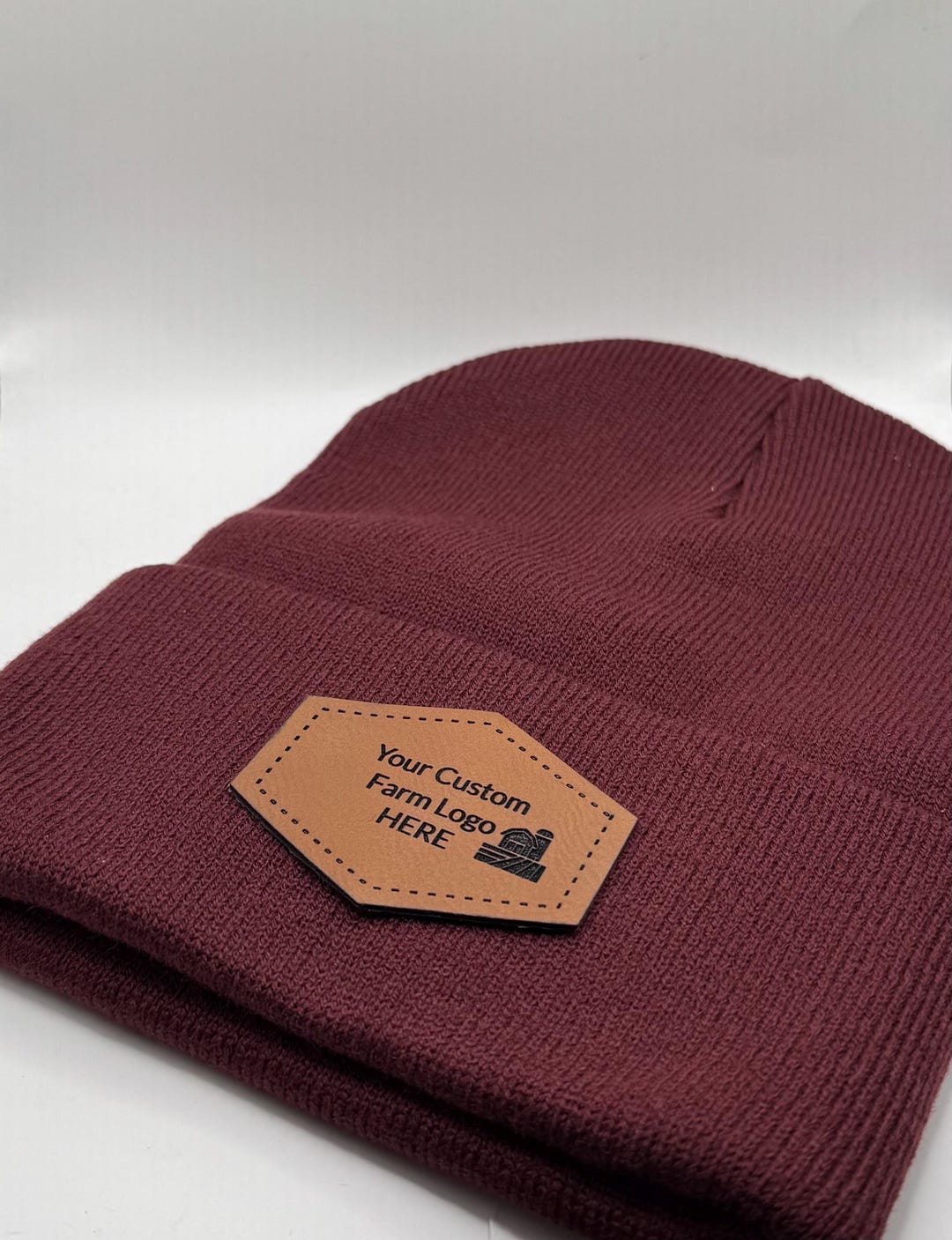 Custom Farm Logo Leather Patch Hat Personalized Knit Beanie Farms ...