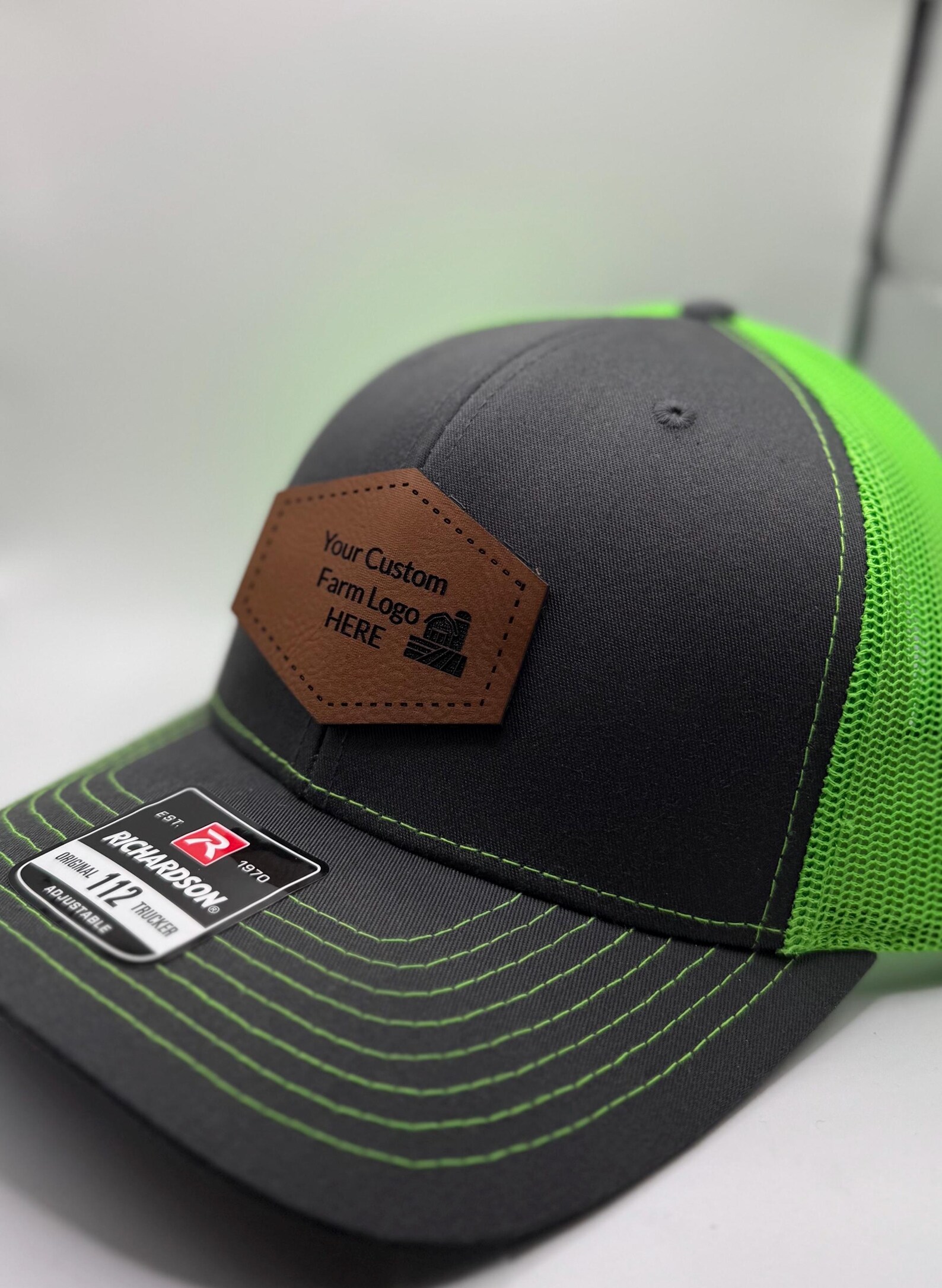 Custom Farm Logo Leather Patch Hat | Personalized Richardson 112 ...